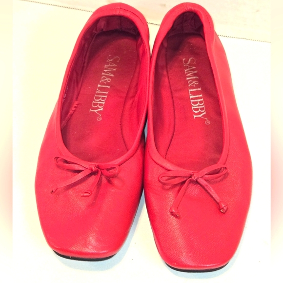 Sam & Libby | Shoes | Sam Libby Red Leather Square Toe Ballet Flats ...